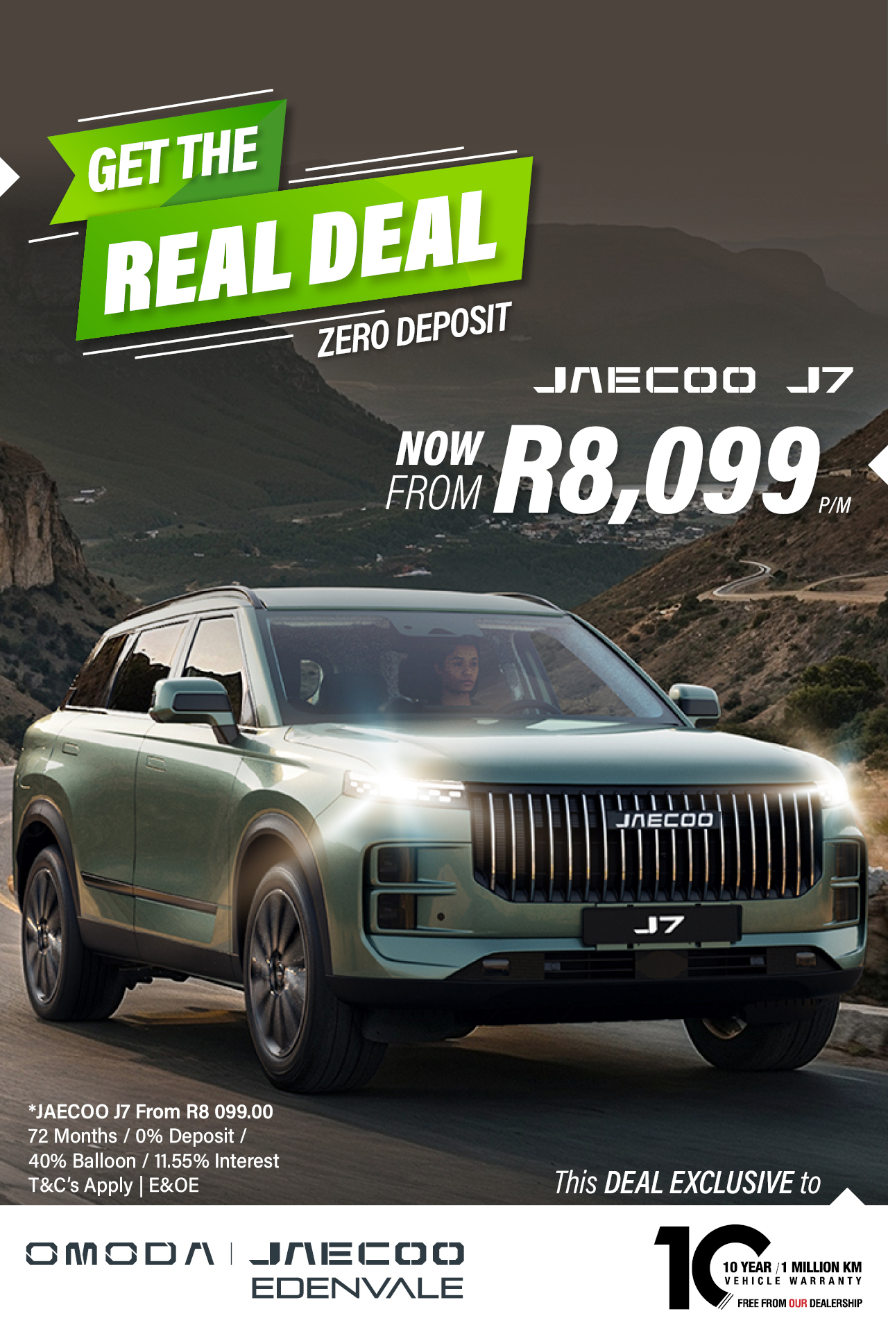 OMODA JAECOO Edenvale | 10 Year / 1 Million KM Warranty
